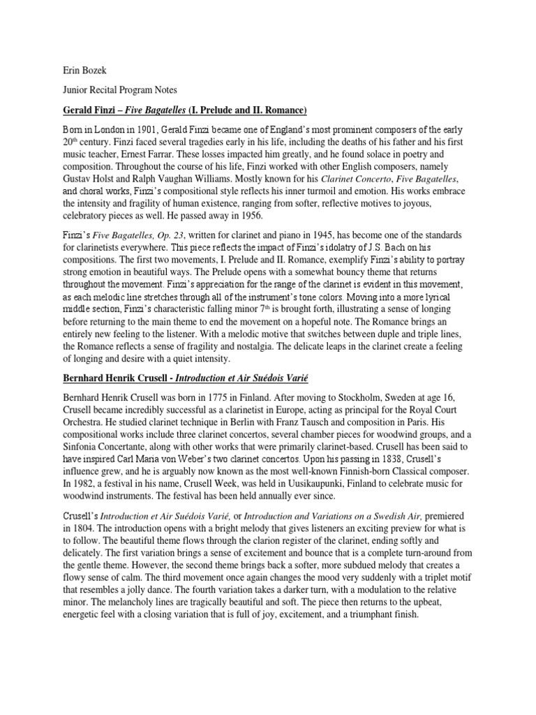 Junior Recital Program Notes | PDF | Music Theory | Classical Music