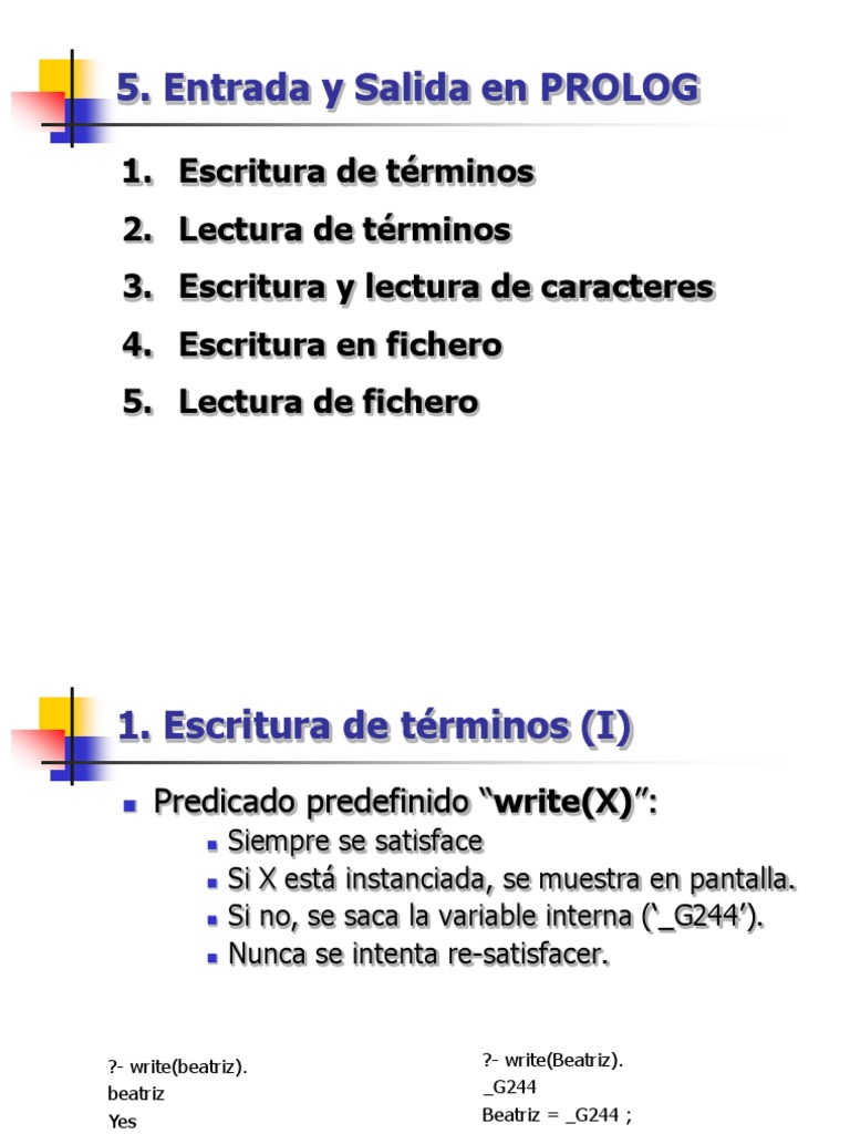 Tema 5. Entrada y Salida en PROLOG PDF | PDF