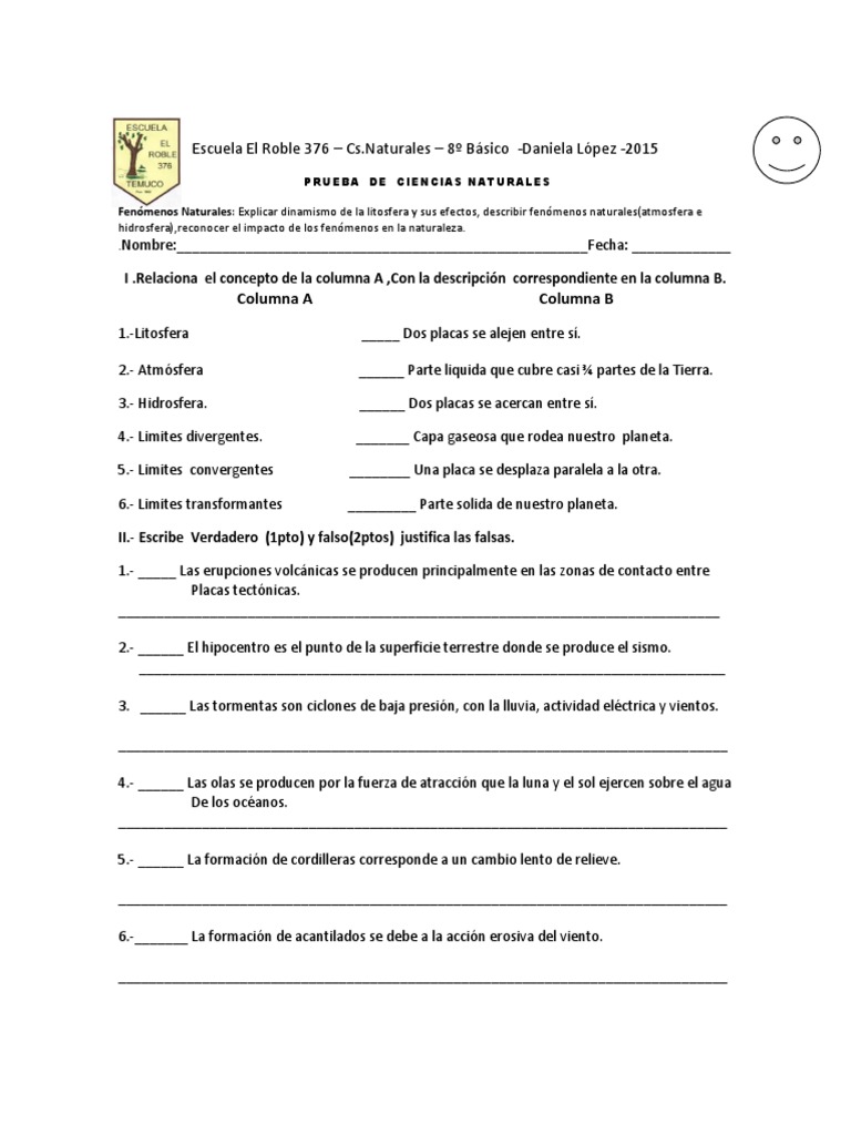 Prueba Fenomenos Naturales 2 | PDF | Tierra | Temblores
