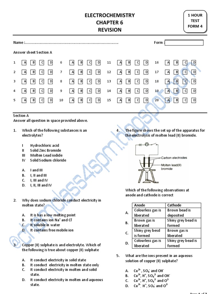 Electrochemistry Revision: SMK Tunku Ampuan Najihah Chemistry Form 4 ...