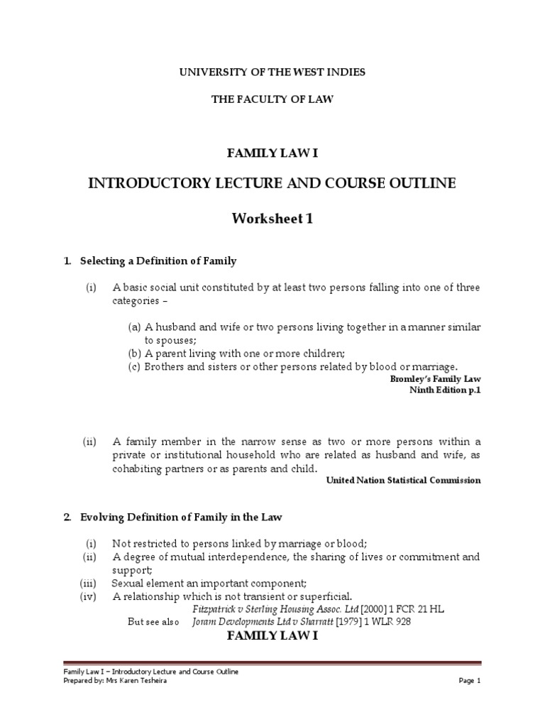 Family Law I Course Outline | PDF | Wife | Marriage
