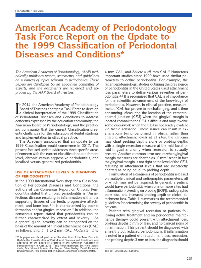 Armitage, 2015. American Academy of Periodontology Task Force Report On ...