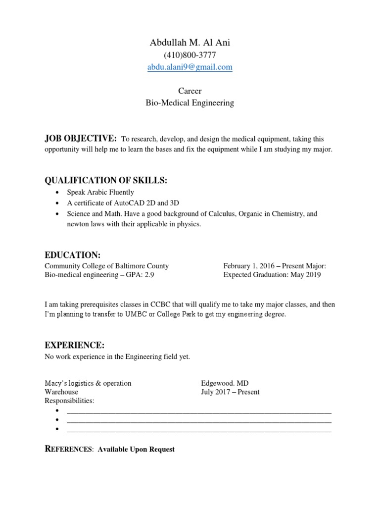 Bio-Medical Engineering Student Profile | PDF | Business | Computers
