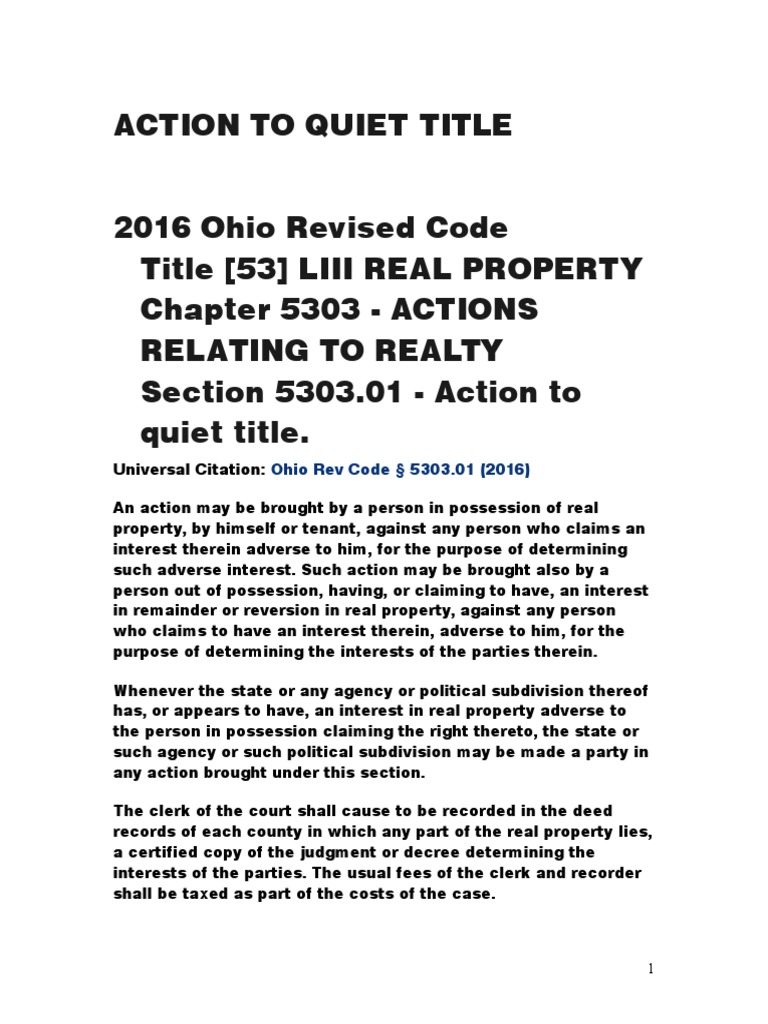 Action To Quiet Title | PDF | Mortgage Law | Law And Economics
