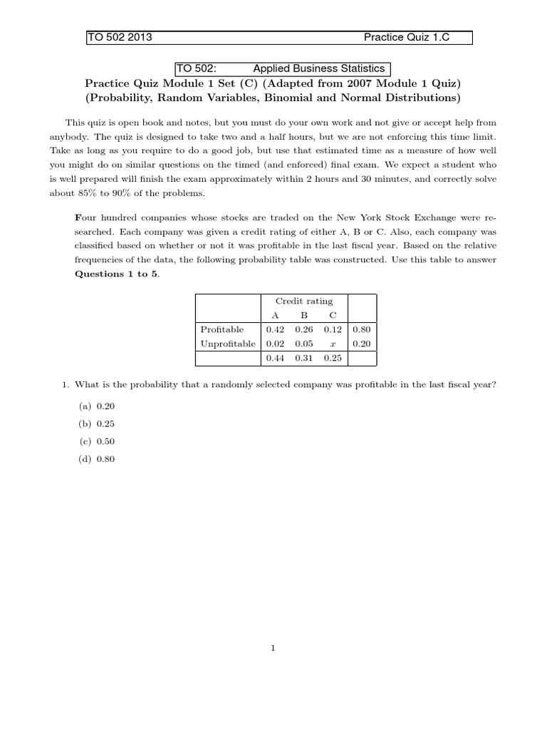 Practice 1c | PDF | Standard Deviation | Random Variable