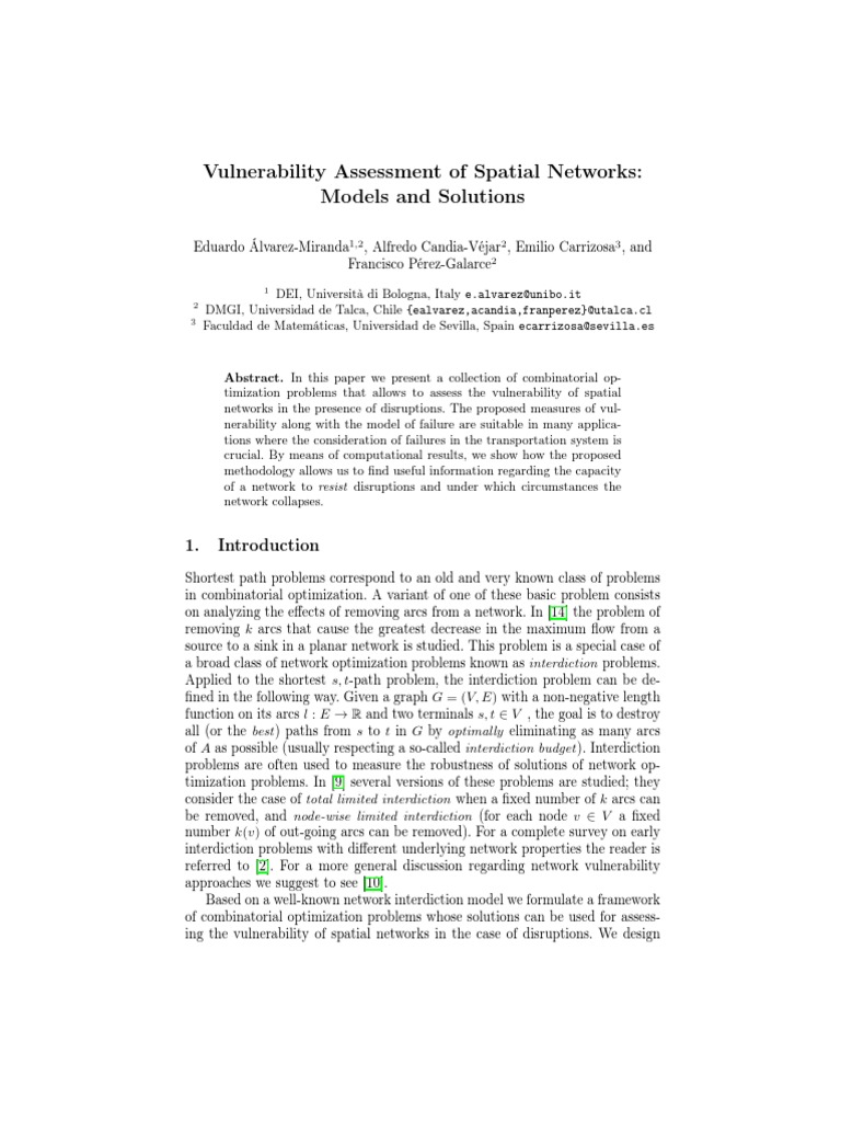 2014 - Vulnerability Assesment of Spatial Network - Models and ...