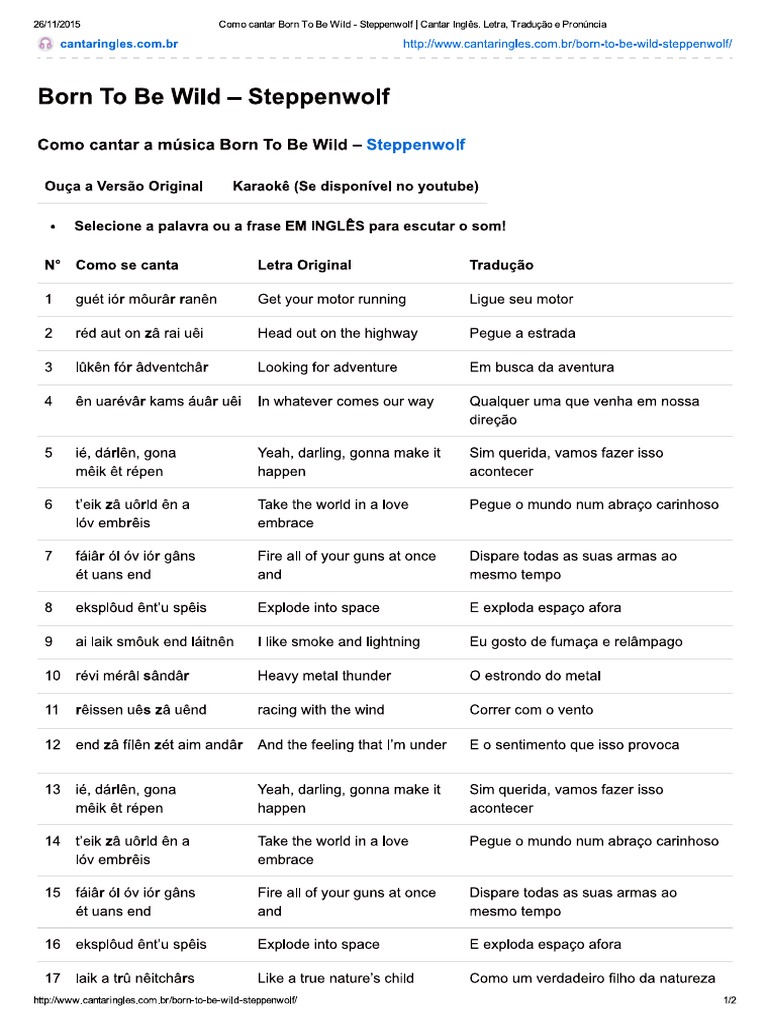 Como Cantar Born To Be Wild - Steppenwo... Ar Inglês. Letra, Tradução e ...