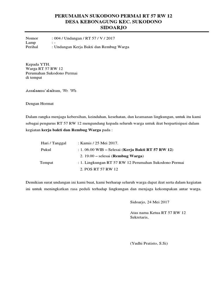 Surat Undangan Kerja Bakti | PDF