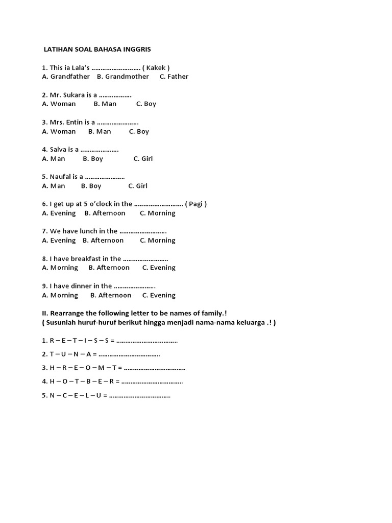 Latihan Soal Bahasa Inggris | PDF | Zoo