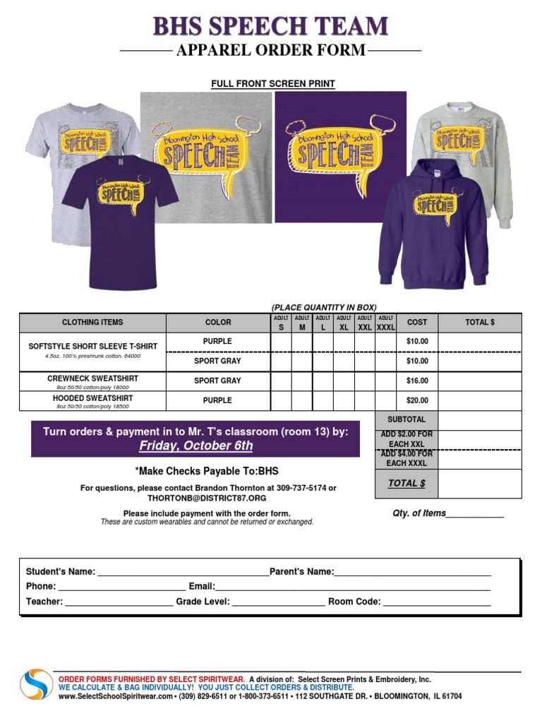BHS Speech Team Apparel Order Form | PDF | Softlines (Retail) | Fashion