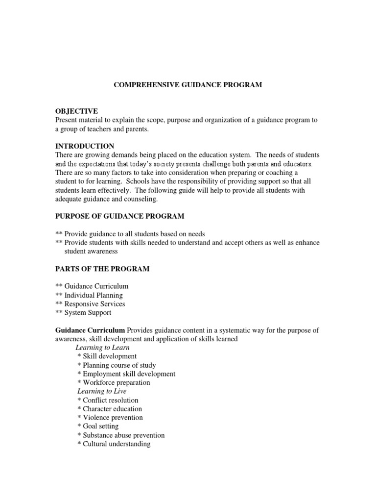 Comprehensive Guidance Plan | PDF | School Counselor | Teachers