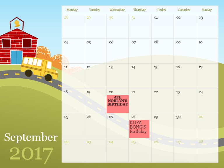 September: Monday Tuesday Wednesday Thursday Friday Saturday Sunday | PDF