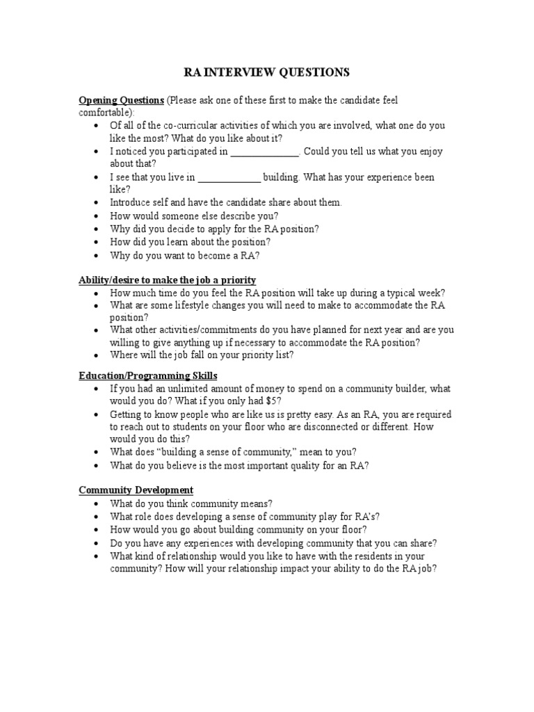 Wmu 10 Ra Interview Questions | PDF