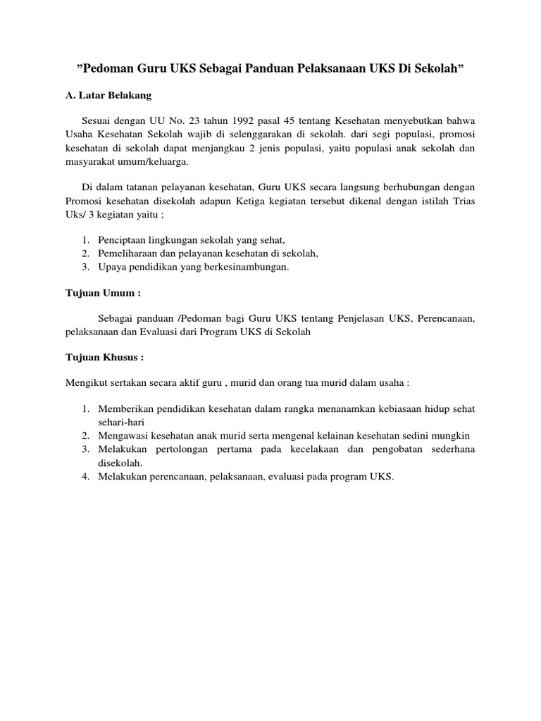 Pedoman Guru UKS Sebagai Panduan Pelaksanaan UKS Di Sekolah | PDF | Pengembangan Diri