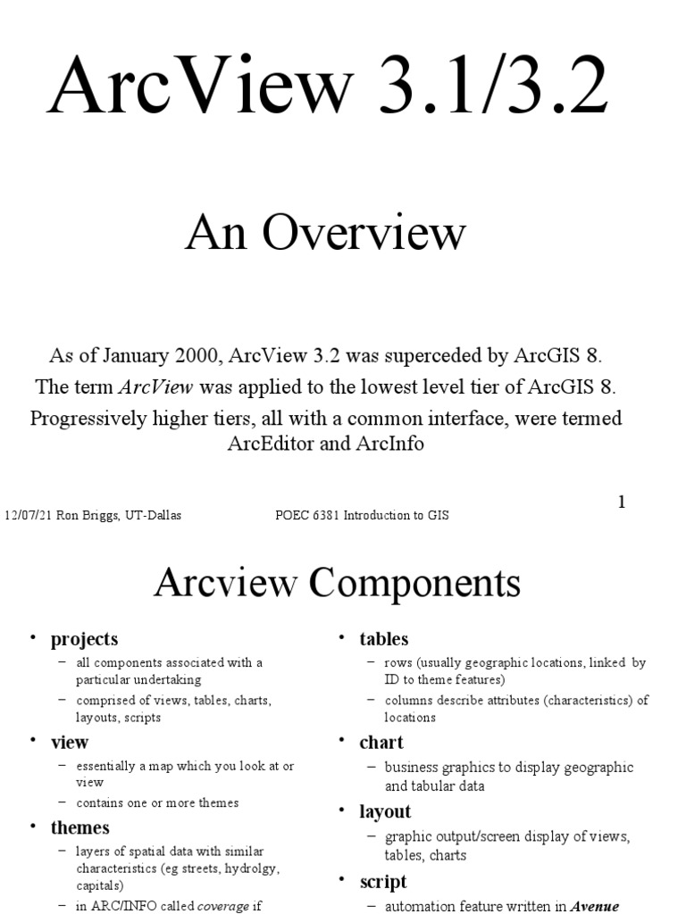 Arcview 3.1/3.2: An Overview | PDF | Data | Geographic Information System