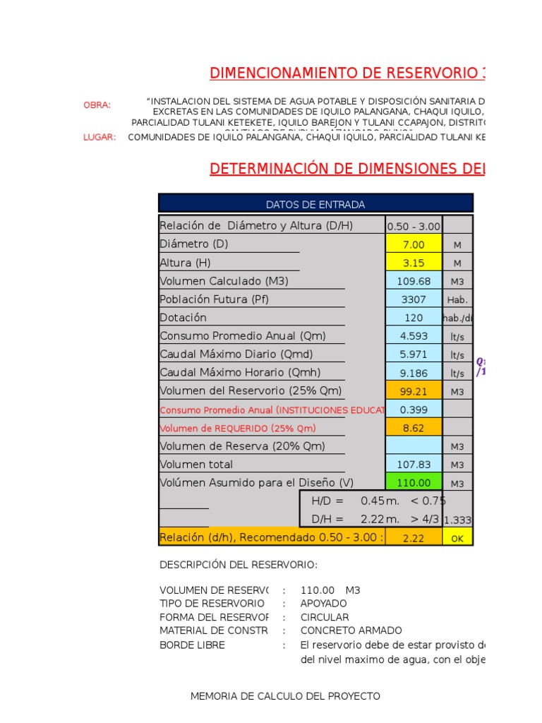 Volumen de Reservorio | PDF | Ingeniero civil | Ingeniería de Edificación