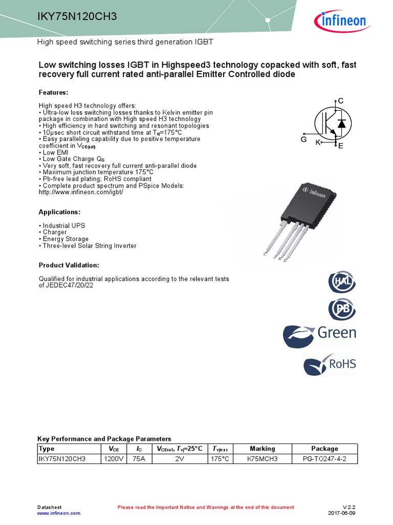 Infineon IKY75N120CH3 DS v02 - 02 EN PDF | Download Free PDF | Electrical Equipment ...