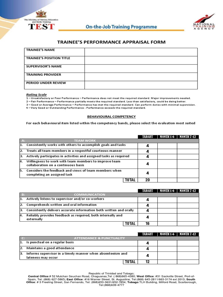 Trainee Performance Appraisal Form | PDF | Performance Appraisal ...