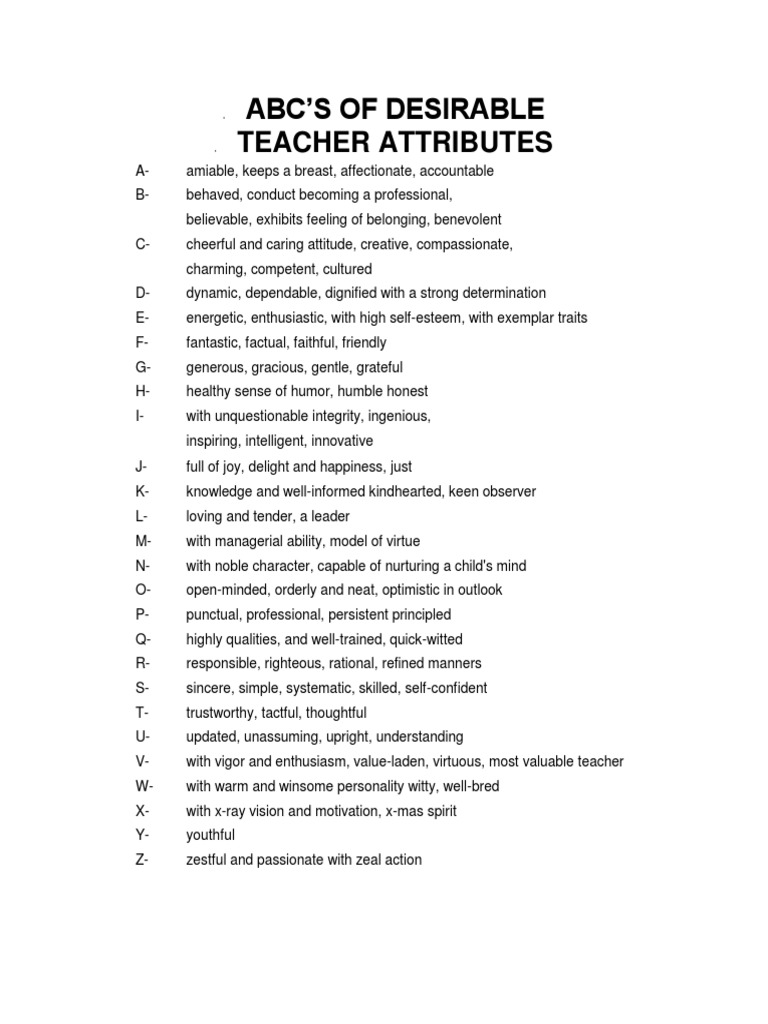 ABC's of Desirable Teacher Attributes | PDF
