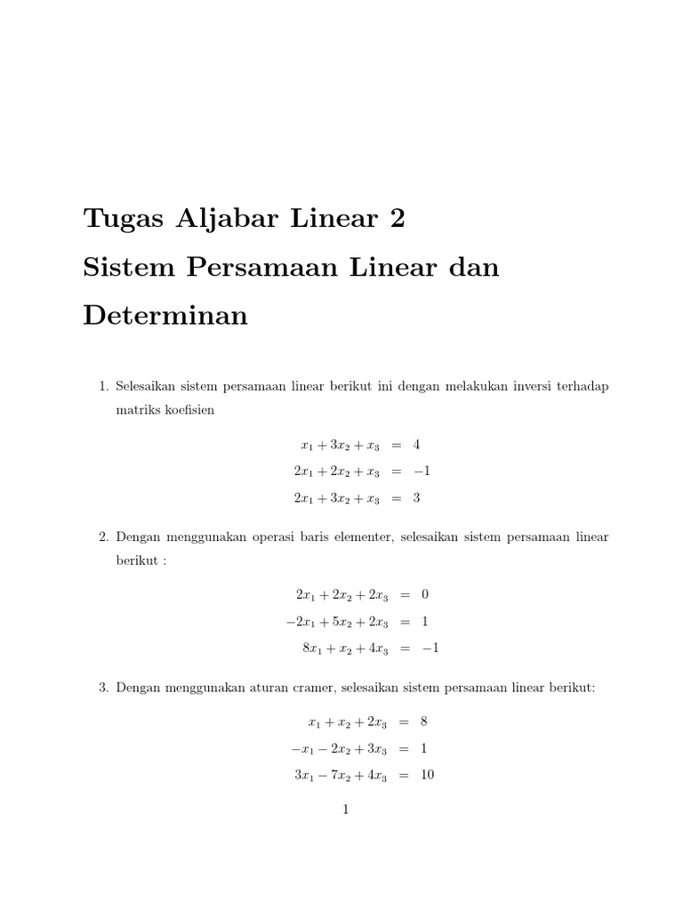 Tugas Aljabar Linear 2 Sistem Persamaan Linear Dan Determinan | PDF ...