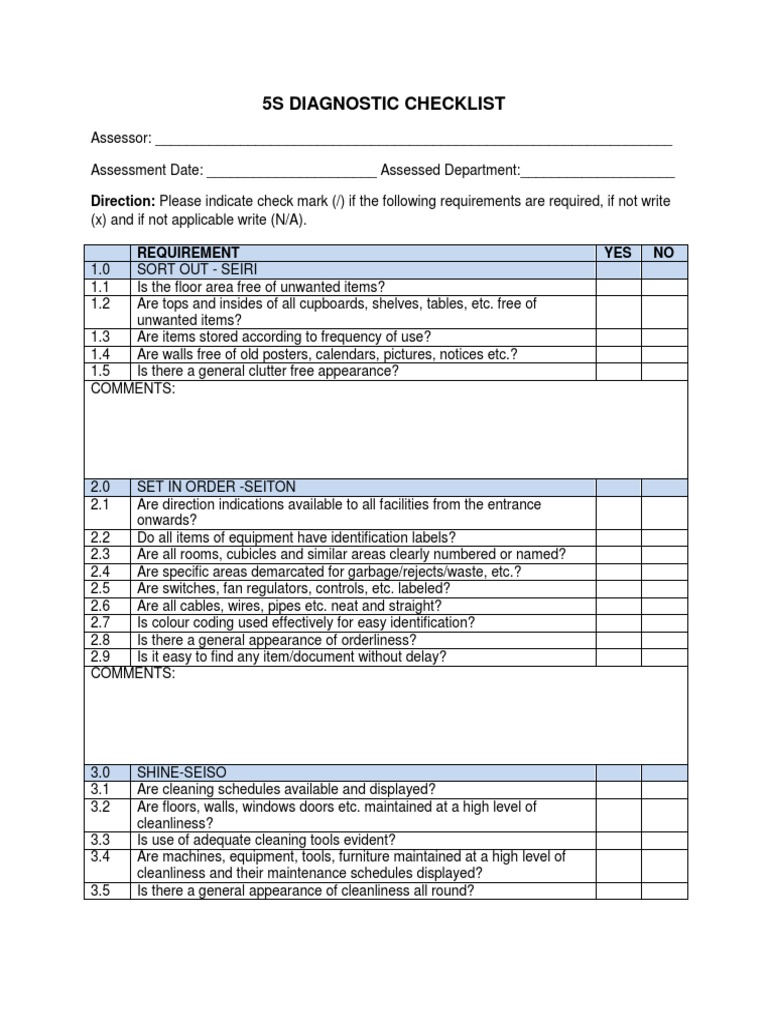 5s Diagnostic Checklist | PDF | Computing | Software