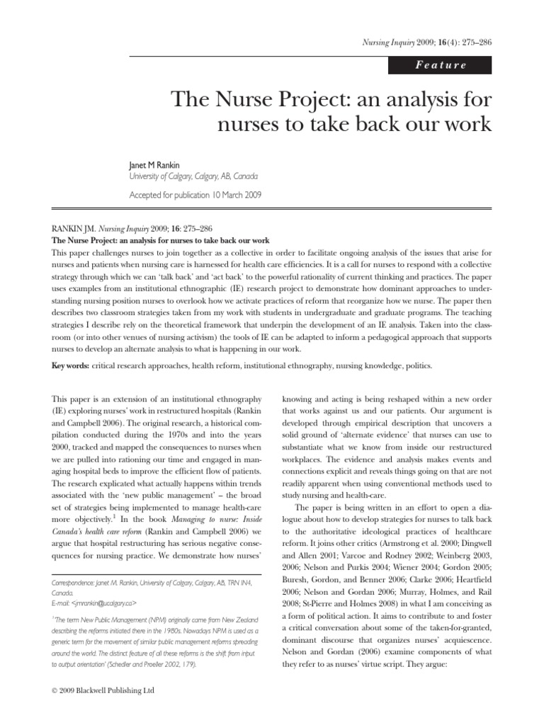 The Nurse Project: An Analysis For Nurses To Take Back Our Work | PDF ...