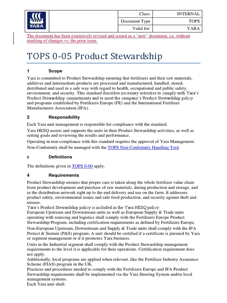TOPS 0-05 Product Stewardship | Safety | Audit | Free 30-day Trial | Scribd