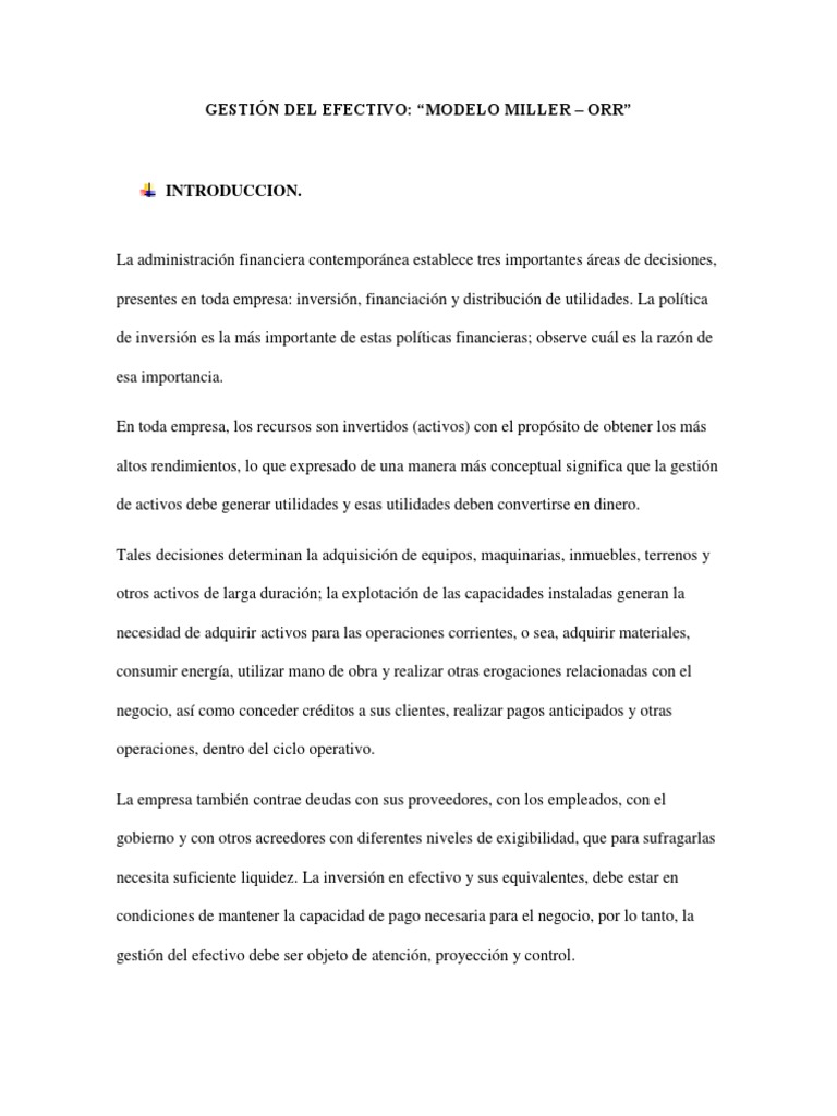 Modelo Miller Orr | PDF | Liquidez de mercado | Inversiones