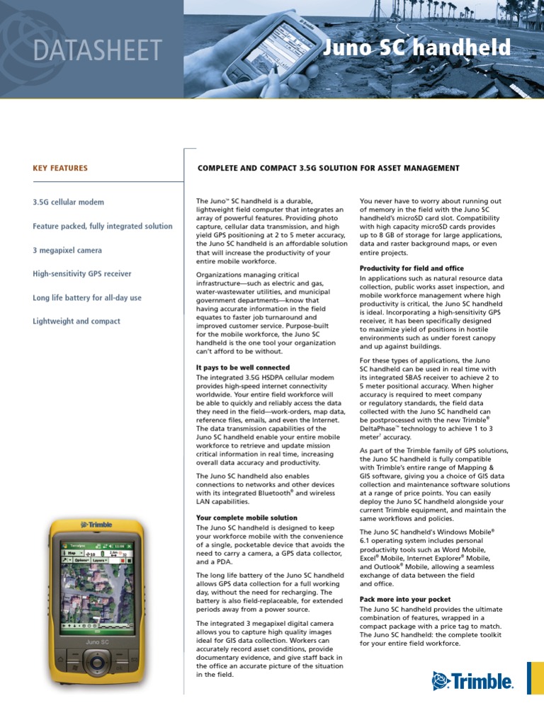 Brochure Trimble Juno SC PDF | PDF | Mobile Device | Computer Engineering