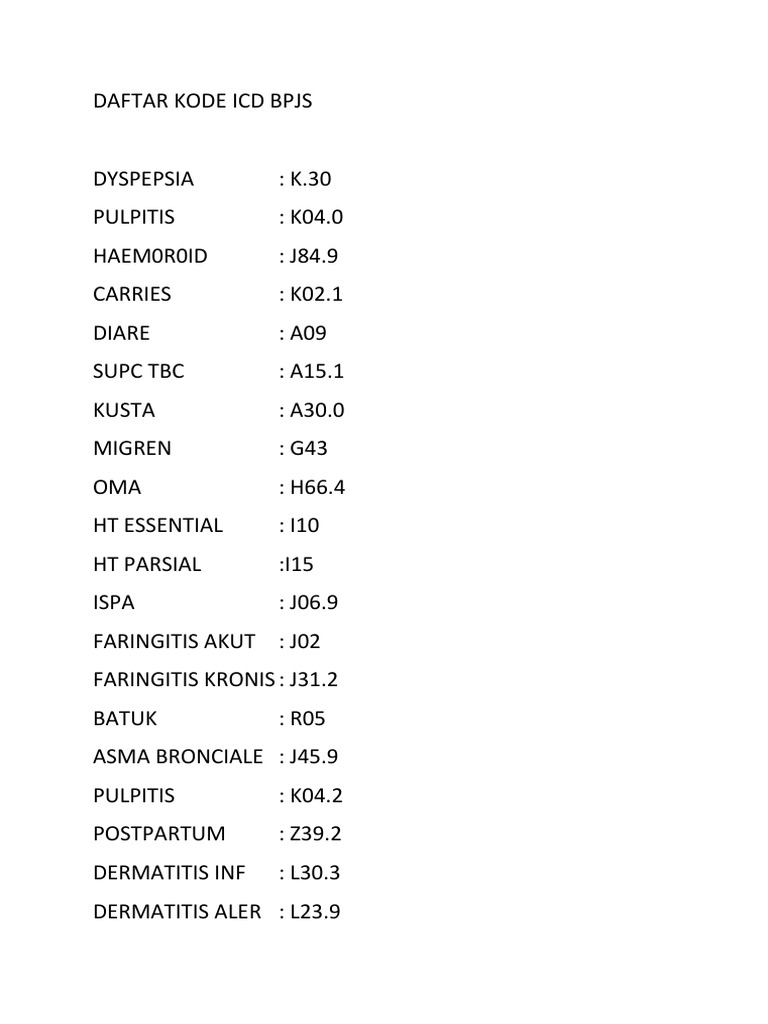Daftar Kode Icd Bpjs | PDF