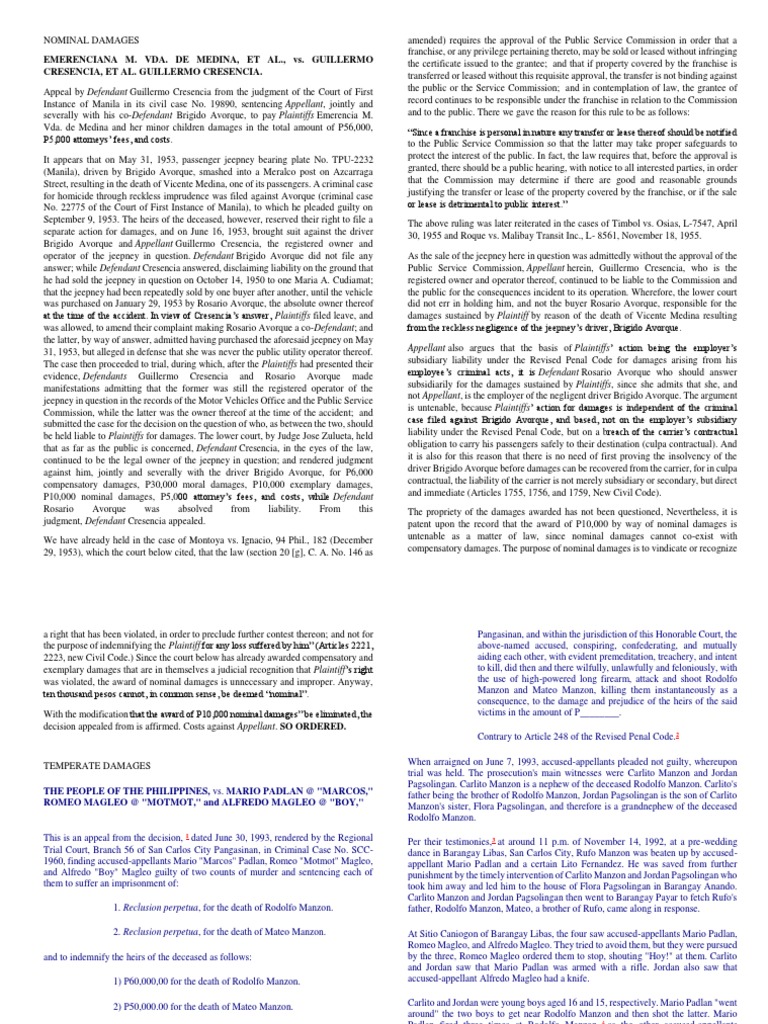 Nominal Damages | PDF | Damages | Negligence