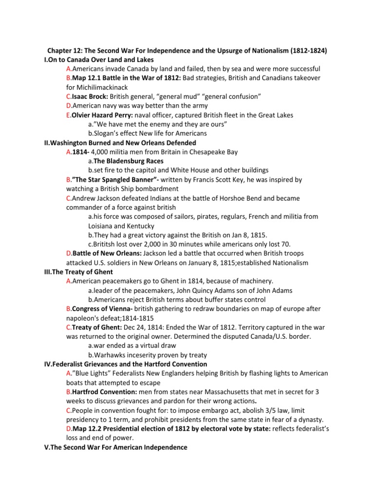 CH 12 Outline | PDF | War Of 1812 | James Monroe