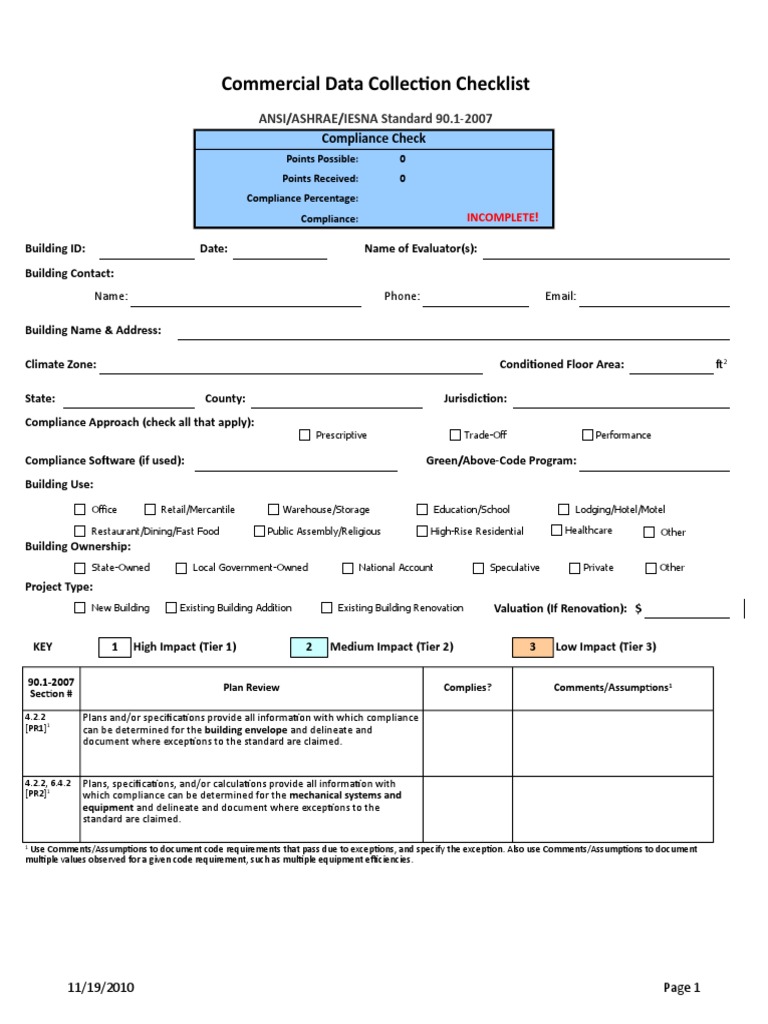 Commercial Data Collection Compliance Checklist | PDF | Hvac | Duct (Flow)