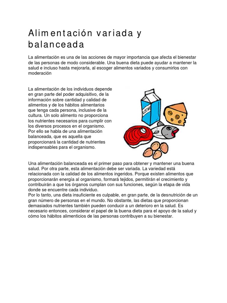 Alimentación Variada y Balanceada | PDF | Dieta | Alimentos