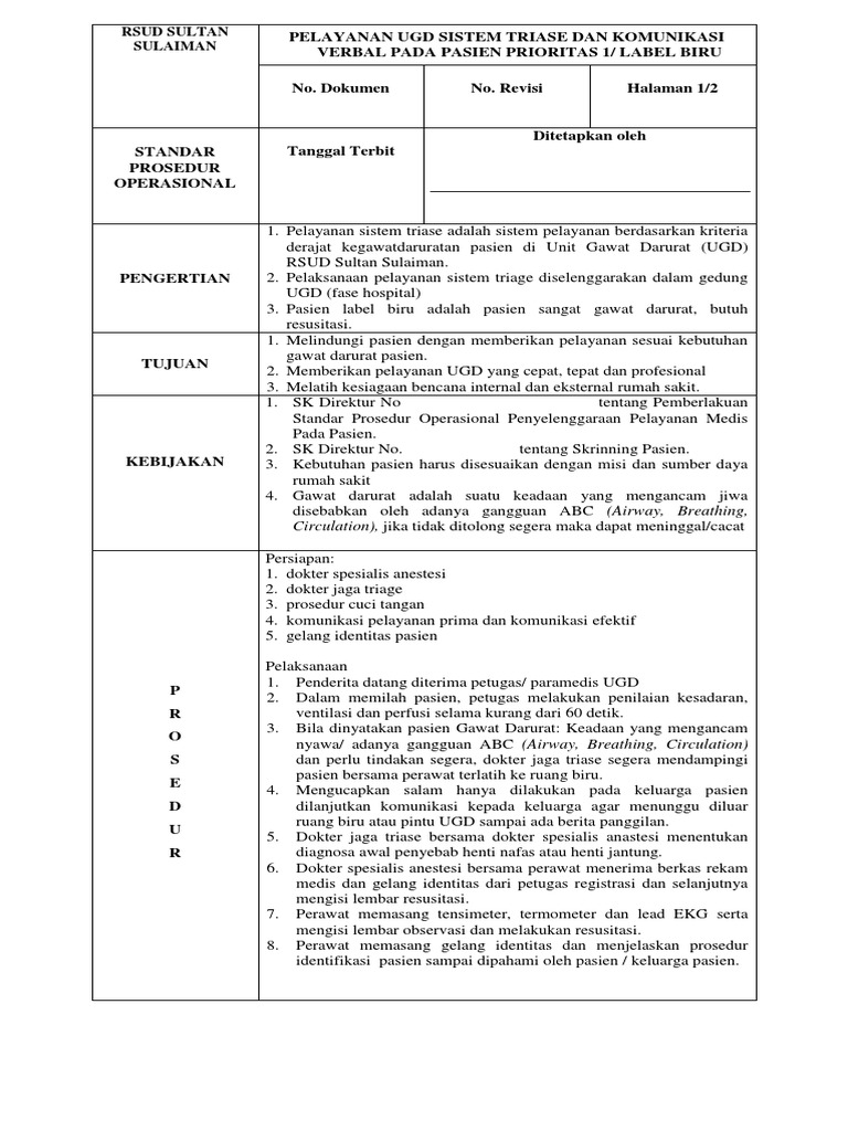 SPO Triase UGD Label Biru | PDF