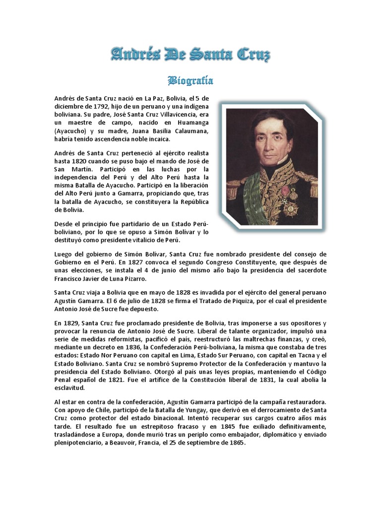Andrés de Santa Cruz | Bolivia | América del Sur