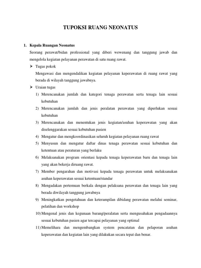 Tupoksi Ruang Neonatus | PDF