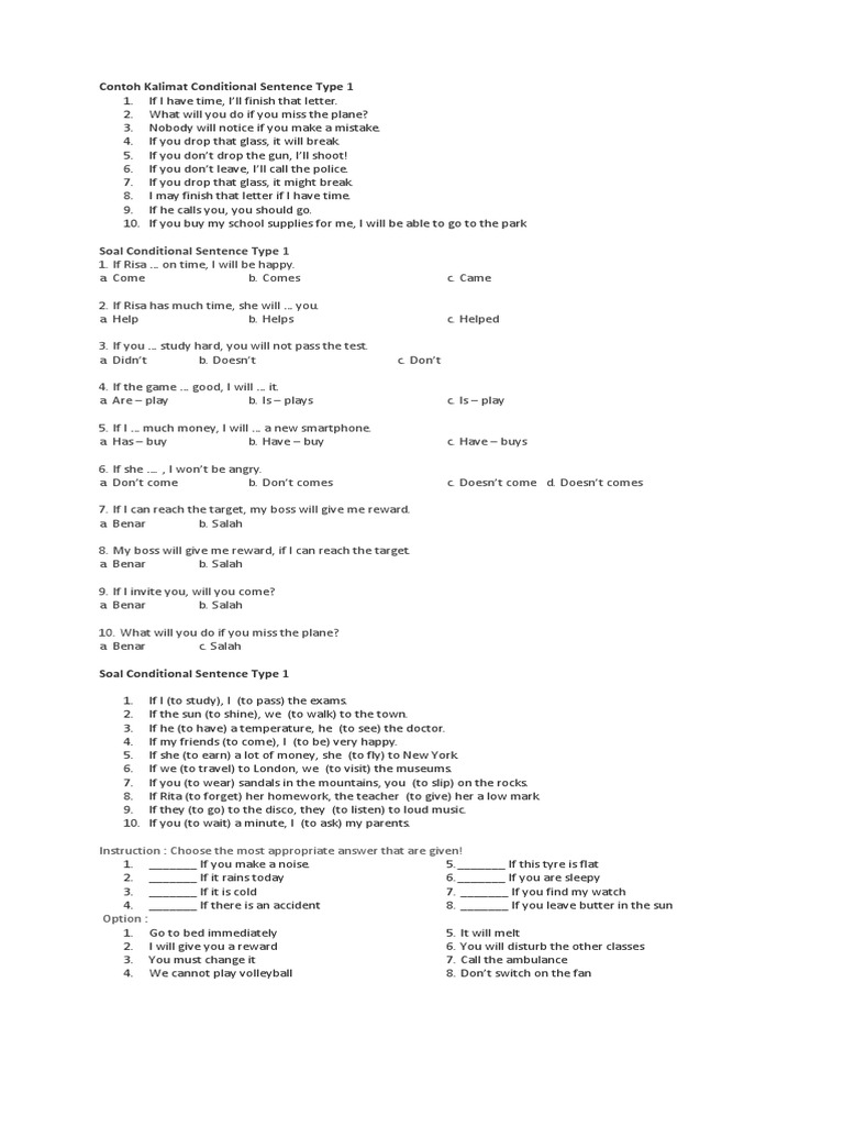 Soal Conditional Sentence Type 1 | PDF