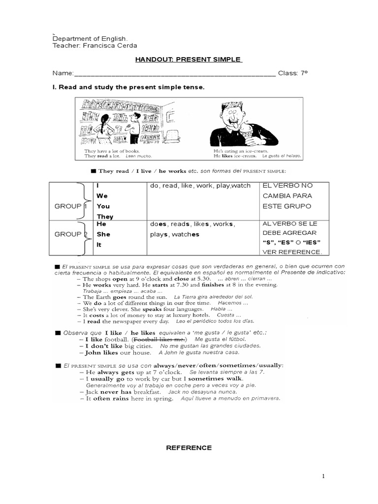 Present Simple Handout Septimos 2011 | PDF