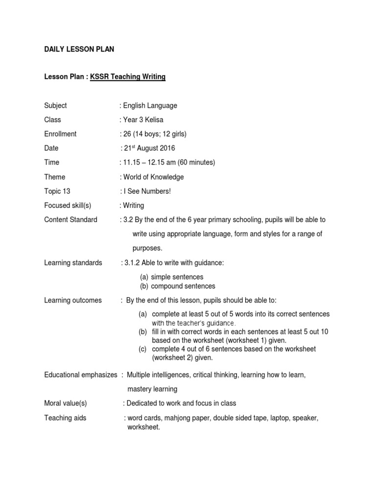 Lesson Plan For Teaching Writing | PDF | Lesson Plan | Teachers