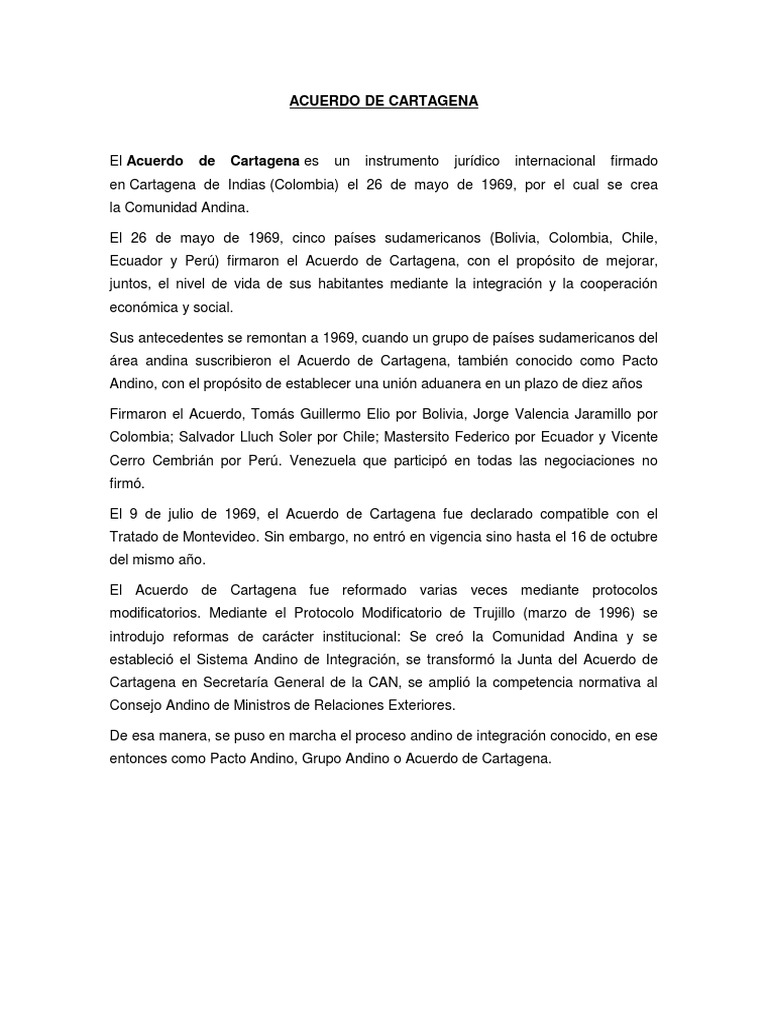 Acuerdo de Cartagena | Descargar gratis PDF | Comunidad andina ...