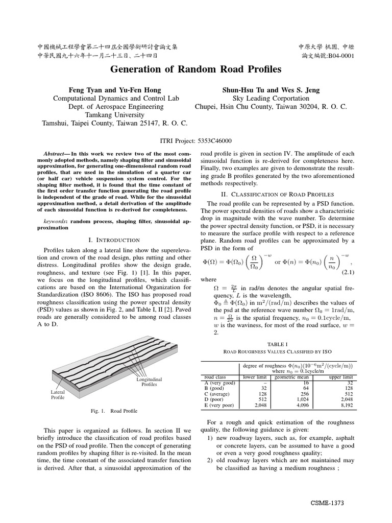 Generation of Random Road Profiles PDF | PDF