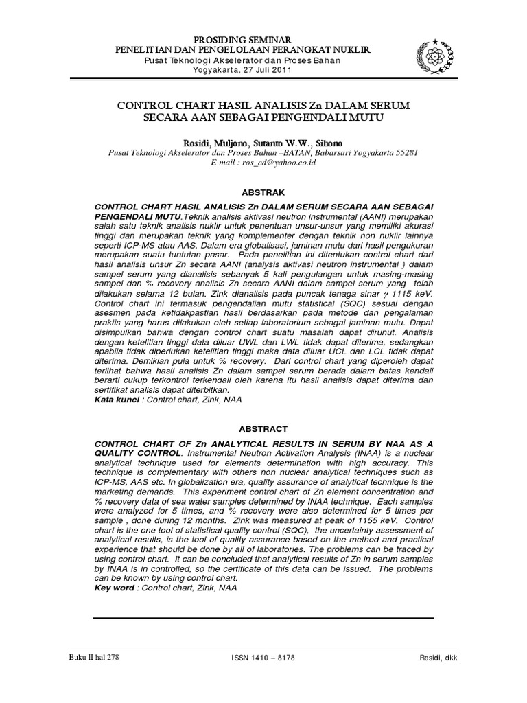 k41 Rosidi - Control Chart Hasil Analisis ZN Dalam Serum Secara Aan Sebagai Pengendali Mutu | PDF