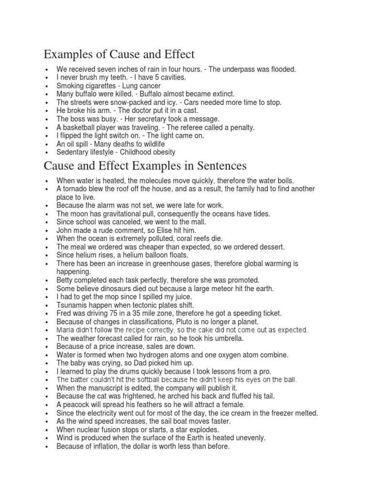 Cause and Effect Examples Explained | PDF | Nature | Physical Sciences