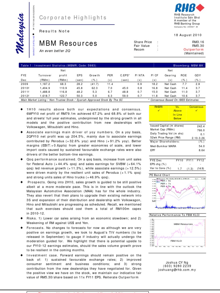 MBM Resources Berhad: An Even Better 2Q - 18/08/2010 | PDF | Investment ...