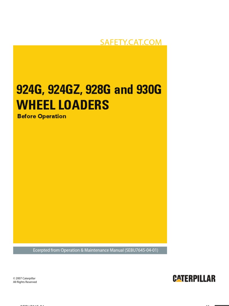 924G, 924GZ, 928G and 930G Wheel Loaders-Before Operation | PDF | Seat ...