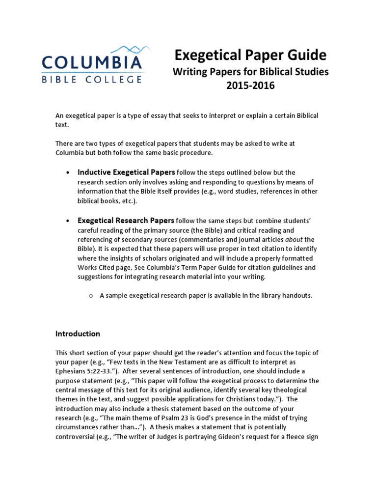 Guide to Writing Exegetical Papers: A Step-by-Step Process for ...
