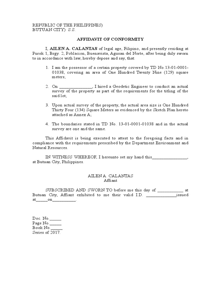 Affidavit of Conformity | Affidavit | Evidence