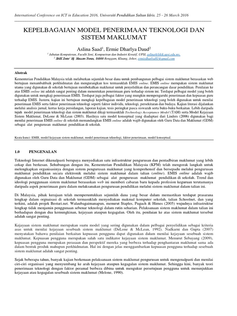 Model Penerimaan Teknologi Dan Faktor Berkaitan | PDF