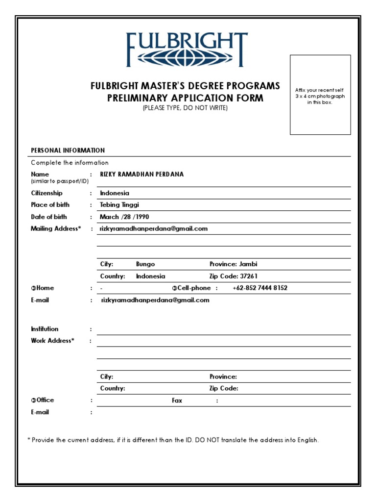 Fulbright Master Application Form | PDF | Thesis | Graduate Record ...